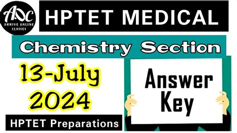Answer Key HPTET Medical July 2024 HPTET Medical Chemistry HPTET