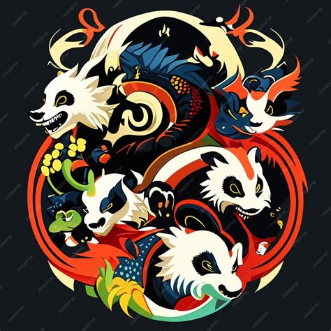 Premium Vector Amixofdragonsandpandas143 