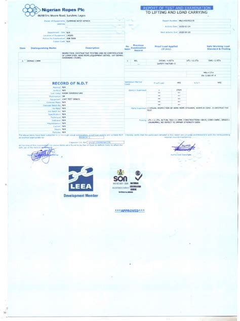 Wire Rope Certificate Pdf