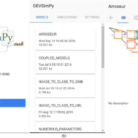 login and list of devsimpy models in the devsimpy mob app a the