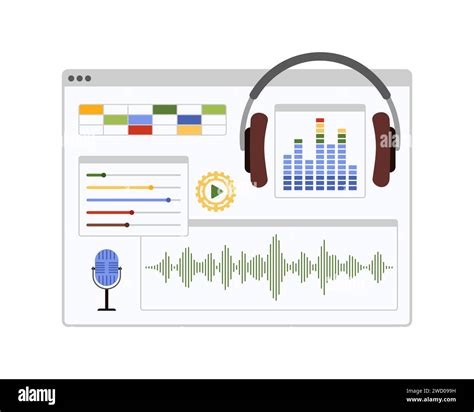 Audio Editing And Mixing Software Window Interface With Headphones And