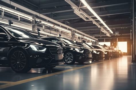 Car Parking Lot With Row Of New Cars In Modern Car Dealership Industry