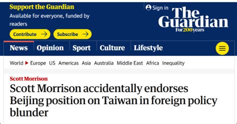 澳总理莫里森称在台湾问题上遵循“一国两制”，外媒忙解释：表达有误腾讯新闻