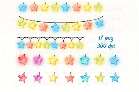 Watercolor String Lights Clipart New Years Lights Invitation Card