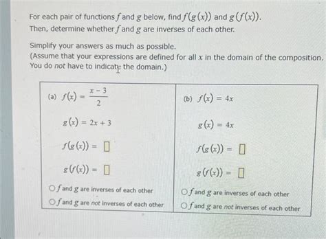 Solved For Each Pair Of Functions Fand G Below Find F G X