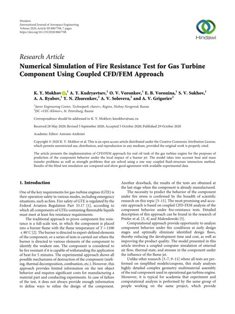 pdf numerical simulation of fire resistance test for gas turbine component using coupled cfd