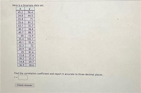 Solved Here Is A Bivariate Data Settable Xy
