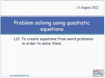 Maths IGCSE E Problem Solving Using Quadratic Equations