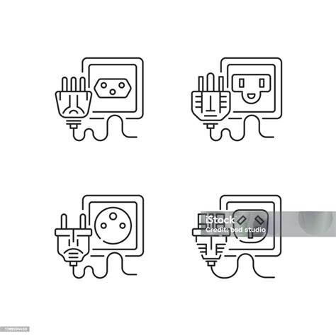 Socket Types Linear Icons Set Stock Illustration Download Image Now Appliance Art Bundle