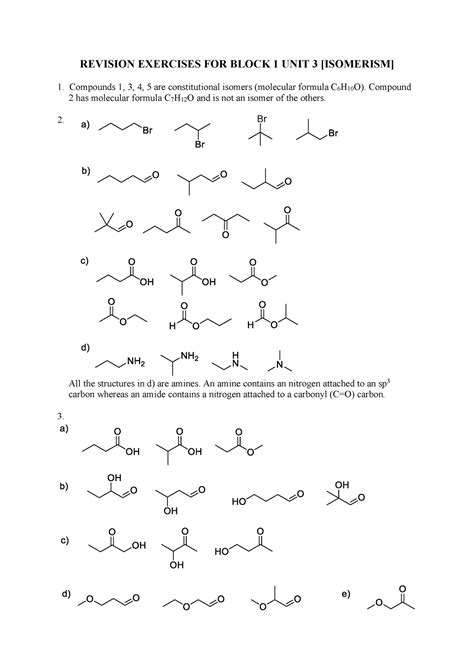 Ans Revision Exercises FOR Block 1 UNIT 3 2023 Chemistry Of The