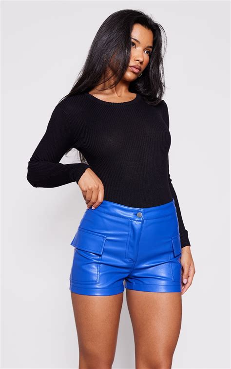 Cobalt Faux Leather Mini Shorts Bottoms Prettylittlething
