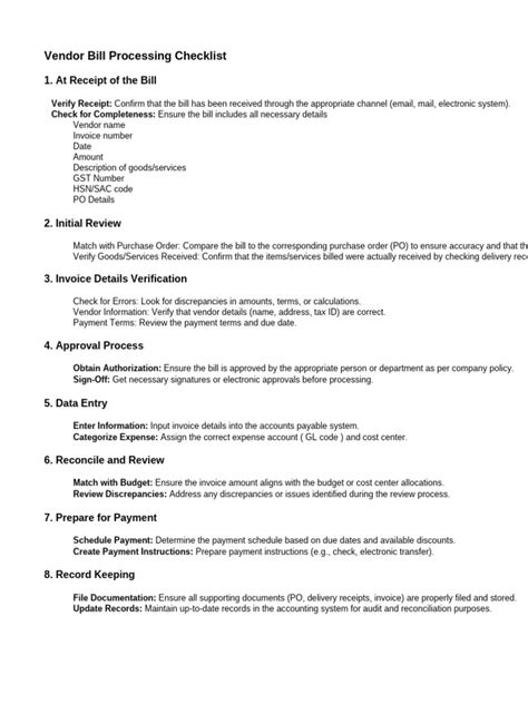 Invoice Procesing Checklist Pdf