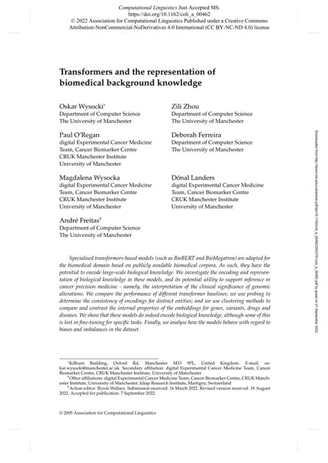 Pdf Transformers And The Representation Of Biomedical Background Knowledge