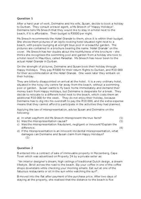 Misrepresentation Examples Question 1 After A Hard Year Of Work Delmaine And His Wife Susan