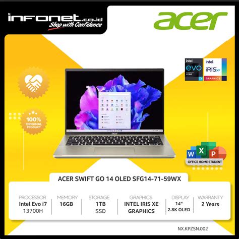 Jual Acer Swift Go 14 Oled Sfg14 71 59wx Evo I5 13500h 16gb 512gb Intel
