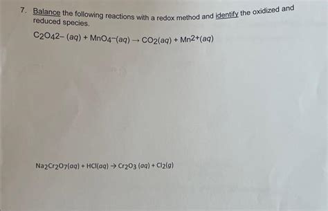 Solved Balance The Following Reactions With A Redox Chegg