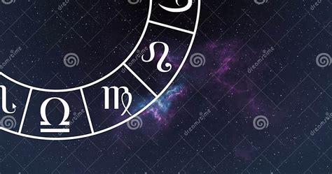 Image Of Horoscope Wheel Spinning Over Stars On Blue To Purple