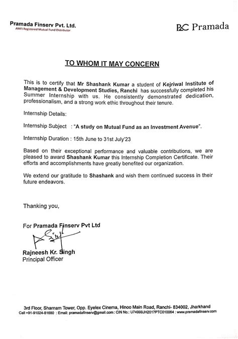 Shashank Kumar On Linkedin Internship Financing Certificate