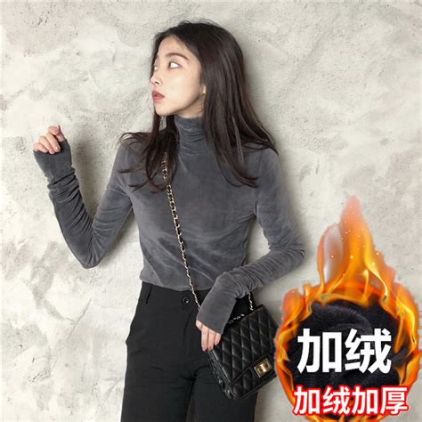 2023秋冬季新款金丝绒高领加厚打底衫女加绒内搭长袖t恤保暖上衣虎窝淘