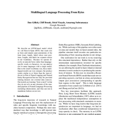 Multilingual Language Processing From Bytes Acl Anthology