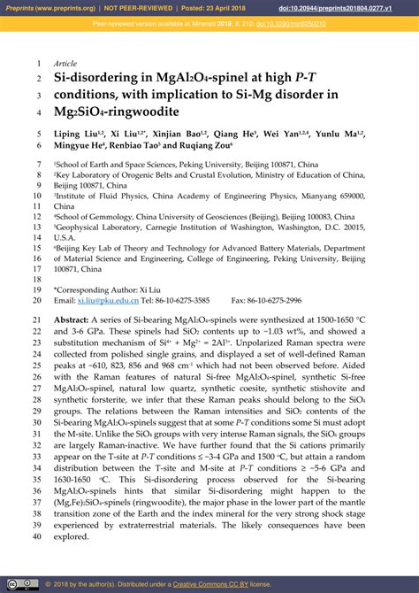 Pdf Si Disordering In Mgal2o4 Spinel At High P T Conditions With