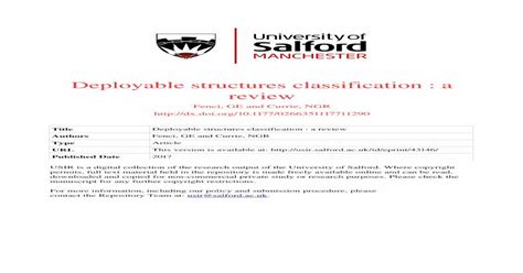 Pdf Deployable Structures Classification A Reviewusirsalfordacuk