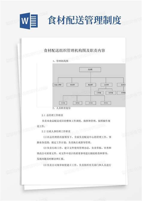 食材配送组织管理机构图及职责内容Word模板下载 编号qjobyabl 熊猫办公
