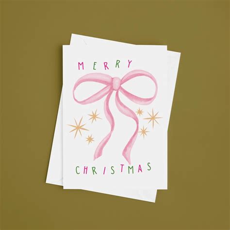 Pink Bow Merry Christmas Greeting Card Pack Pink Bow Christmas Cards