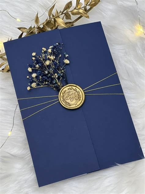 Navy Blue Envelope Invitation Wedding Invite Card Elegant Wedding