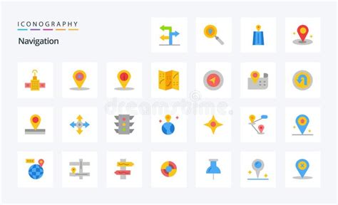 25 Navigation Flat Color Icon Pack Stock Vector Illustration Of