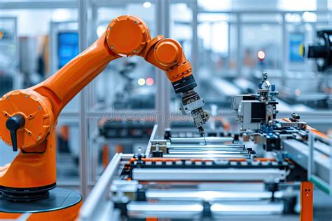 Robotic Arm For Electronic Assembly Line Smart Modern Factory Automation Using Advanced