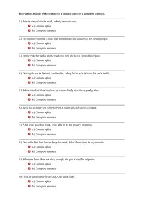 Exercise 1 Comma Splice PDF