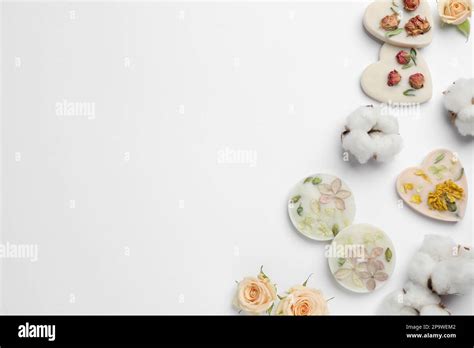 Composition With Scented Sachets On White Background Top View Stock