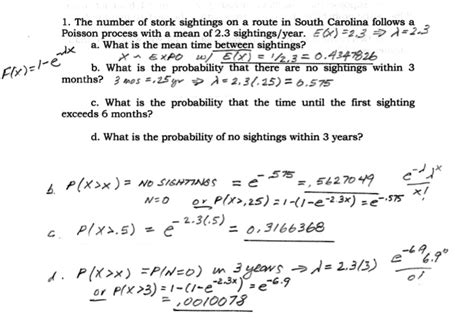Solved 1 The Number Of Stork Sightings On A Route In South Carolina