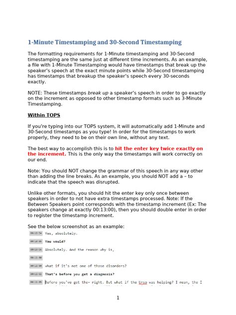 timestamp instructions 1 minute timestamping and 30 second