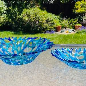 Fused Glass Coral Bowl Turquoise Blue Ocean Art Beach Decor Etsy