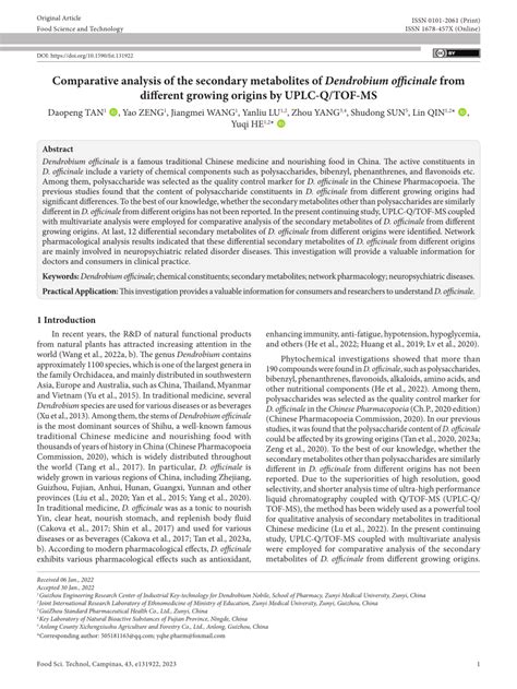 Pdf Comparative Analysis Of The Secondary Metabolites Of Dendrobium