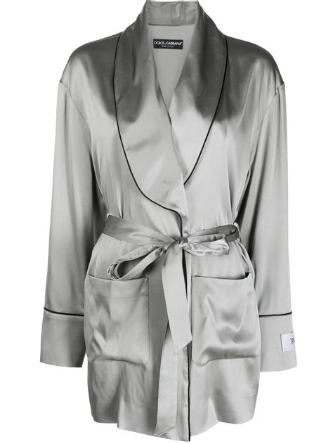 Dolce Gabbana Belted Satin Jacket Grey FARFETCH