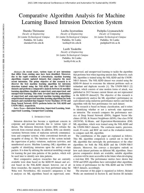 Comparativealgorithmanalysisformachinelearningbasedintrusion