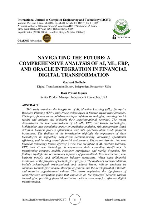 Pdf Navigating The Future A Comprehensive Analysis Of Ai Ml Erp And Oracle Integration In