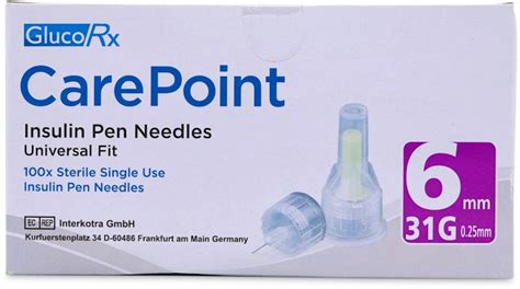 Glucorx Insulin Pen Needles 31g 6mm 100 Pack Medino