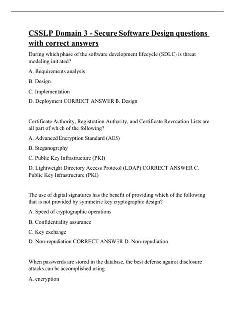 CSSLP Domain Secure Software Design Questions With Correct Answers CSSLP Certified