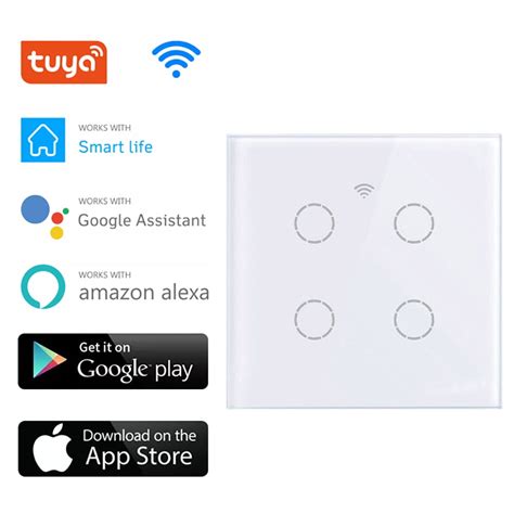 Tuya Wifi Smart Switch Ac 220v 4 Touch Screen Panel 4 Gang Light Switch Smart Life App Control