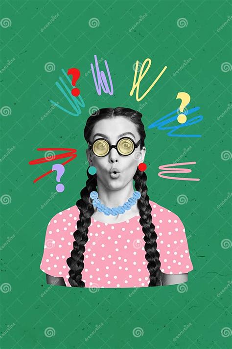 Vertical Photo Collage Of Astonished Nerd Girl Open Mouth Brunette