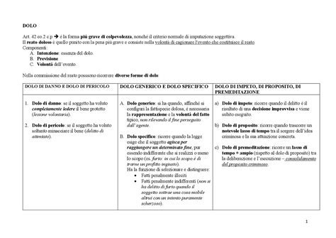 Dolo Riassunto Schematico Appunti Di Diritto Penale Docsity