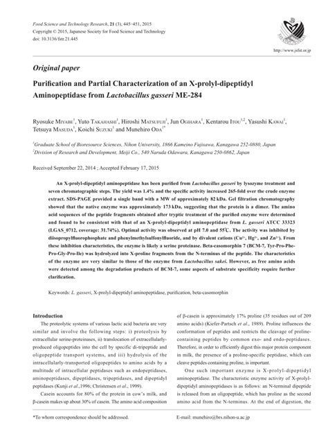 Pdf Purification And Partial Characterization Of An X Prolyl