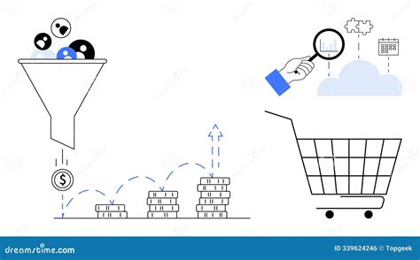 Sales Funnel With Conversion Rate And Analytics Tools Over Cloud Based