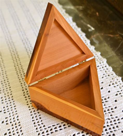 Triangle Cedar Box Vintage Geometric Triangular Hinged Wooden Trinket