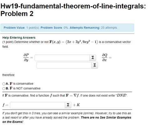 Solved Hw19 Fundamental Theorem Of Line Integrals Problem 2 Chegg Com