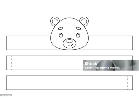 인쇄 가능한 곰 종이 크라운 엔터테인먼트를위한 재미있는 액세서리 Diy는 생일 크리스마스 베이비 샤워를위한 파티 리본 템플릿을 잘라냅니다 인쇄 색상 컷 및 접착제 벡터 스톡